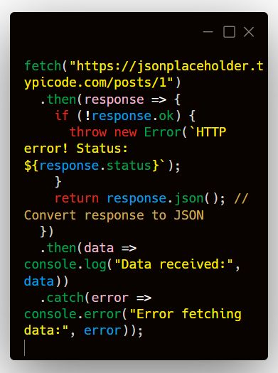 🌐 Day 9: JavaScript Fetch API & Promises The Fetch API is a modern way ... 🌐 Day 9: JavaScript Fetch API & Promises The Fetch API is a modern way ...