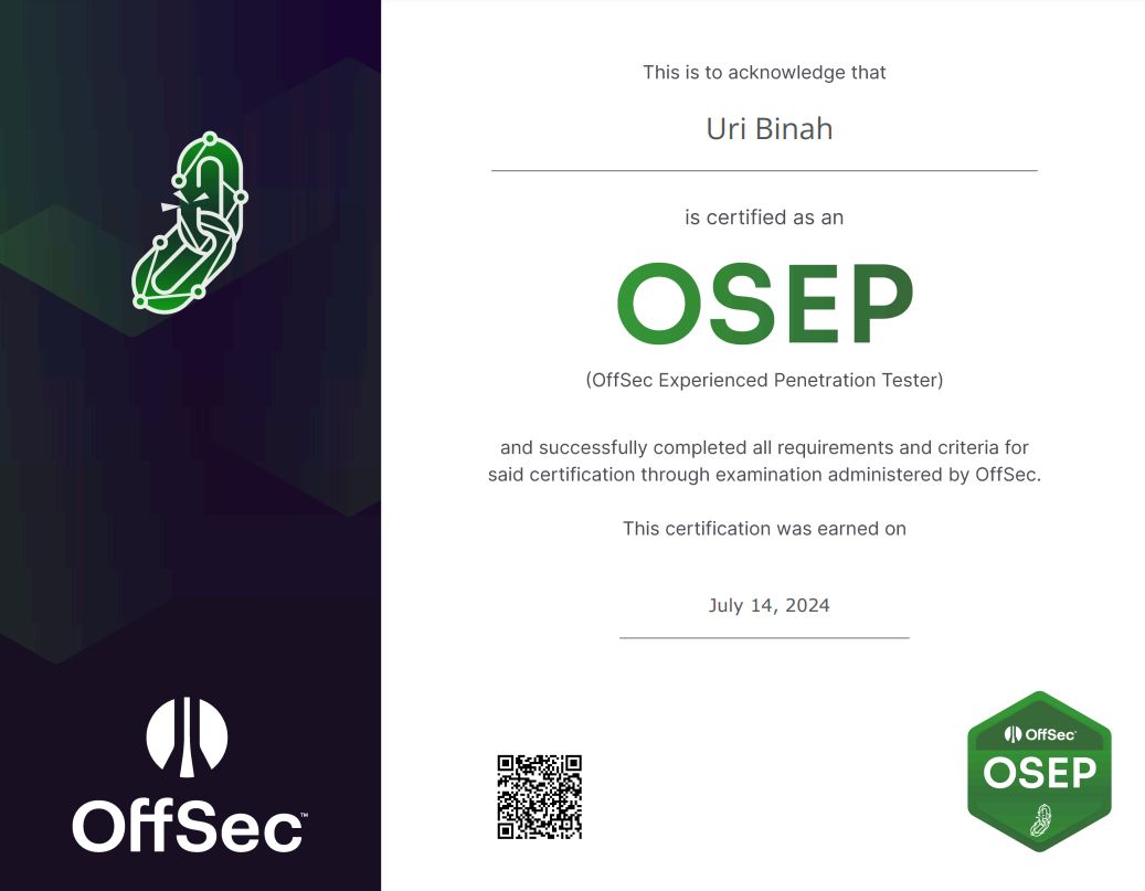 Uri Binah on LinkedIn: Passed #OSEP by #OffSec! 🤹♂️ | 20 comments Uri Binah on LinkedIn: Passed #OSEP by #OffSec! 🤹♂️ | 20 comments