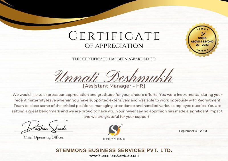 Unnati Deshmukh on LinkedIn: #aboveandbeyond #recognition #gratitude # ... Unnati Deshmukh on LinkedIn: #aboveandbeyond #recognition #gratitude # ...