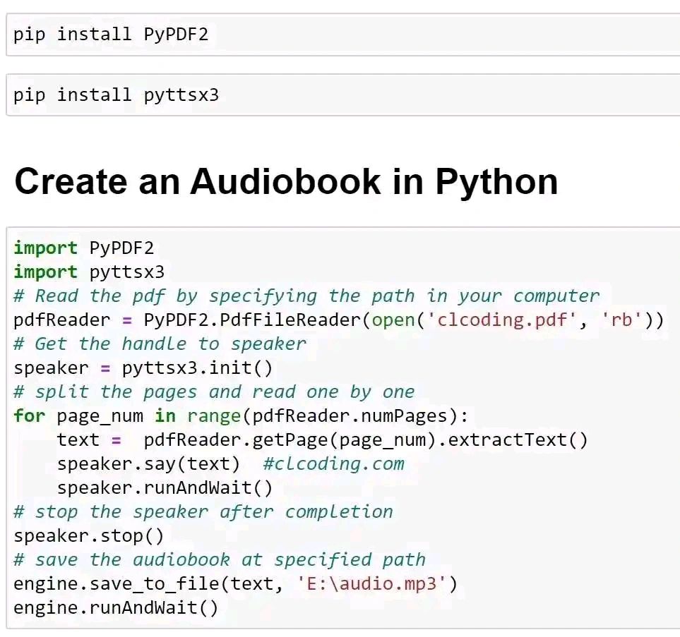 Create an Audiobook in Python 👇 | Mayur Korde Create an Audiobook in Python 👇 | Mayur Korde