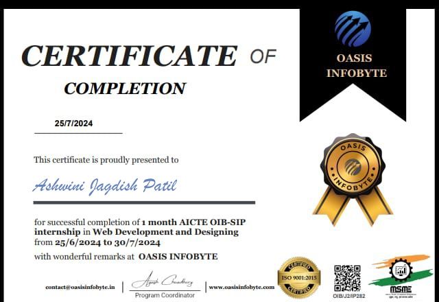 Ashwini Patil on LinkedIn: #webdevelopment #oasisinfobyte #internship # ... Ashwini Patil on LinkedIn: #webdevelopment #oasisinfobyte #internship # ...