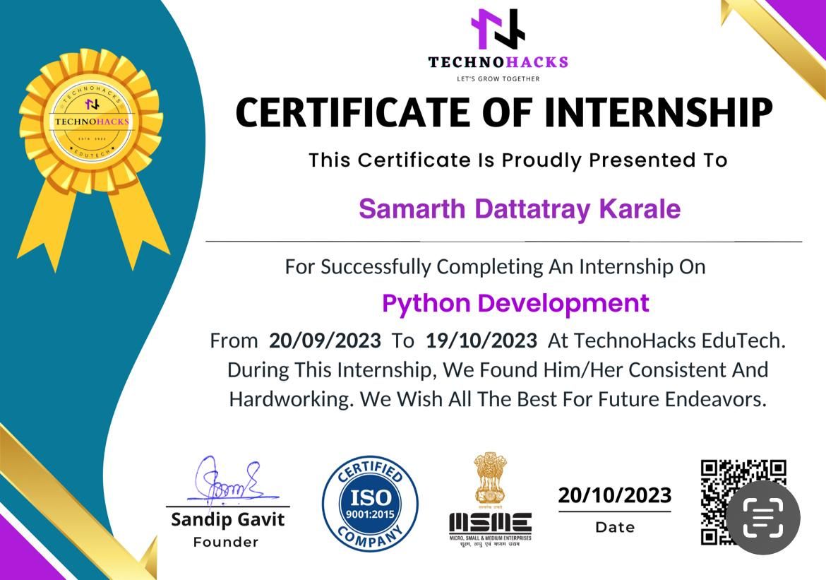Samarth Karale on LinkedIn: #pythondevelopment #internshipjourney # ... Samarth Karale on LinkedIn: #pythondevelopment #internshipjourney # ...