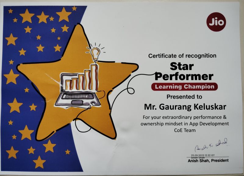 Gaurang Keluskar on LinkedIn: #starperformer #thankful #teamwork # ... Gaurang Keluskar on LinkedIn: #starperformer #thankful #teamwork # ...