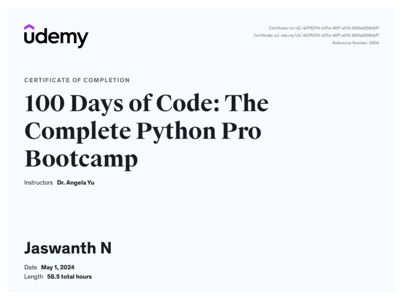 Jaswanth N on LinkedIn: #python #coding #100daysofcode #udemy # ... Jaswanth N on LinkedIn: #python #coding #100daysofcode #udemy # ...