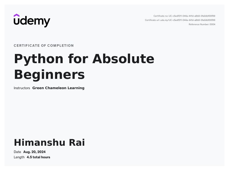Himanshu Rai on LinkedIn: #python #udemy #learning #coding # ... Himanshu Rai on LinkedIn: #python #udemy #learning #coding # ...