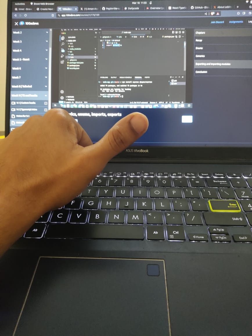 I have completed the Typescript basics by Harkirat Singh Now it's time ... I have completed the Typescript basics by Harkirat Singh Now it's time ...