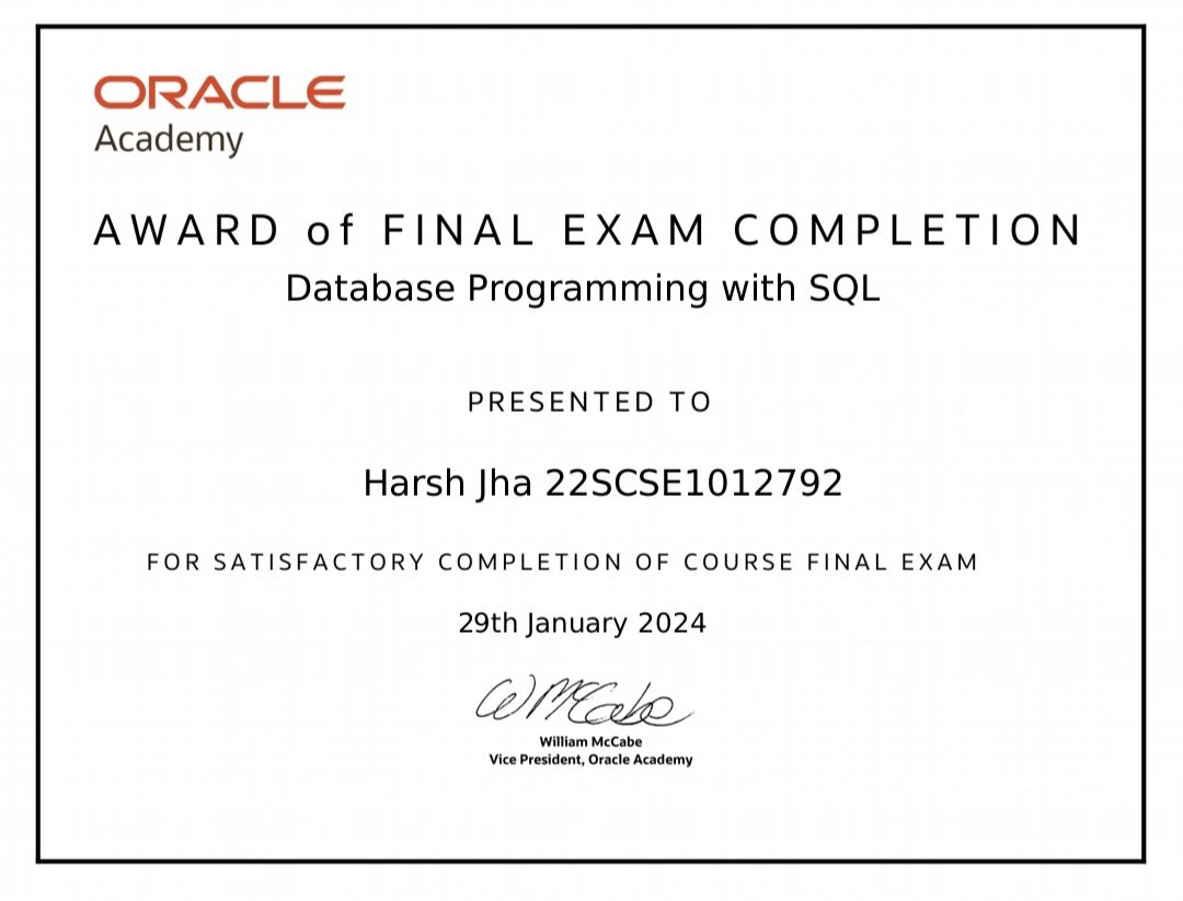 #oracleacademy #sql #databaseprogramming #finalexamcompleted # ... #oracleacademy #sql #databaseprogramming #finalexamcompleted # ...