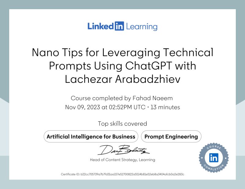 Fahad Naeem on LinkedIn: Certificate of Completion Fahad Naeem on LinkedIn: Certificate of Completion