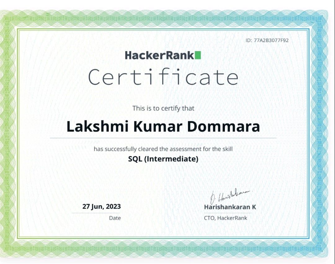 D lakshmi kumar on LinkedIn: successfully completed hacker rank sql ... D lakshmi kumar on LinkedIn: successfully completed hacker rank sql ...