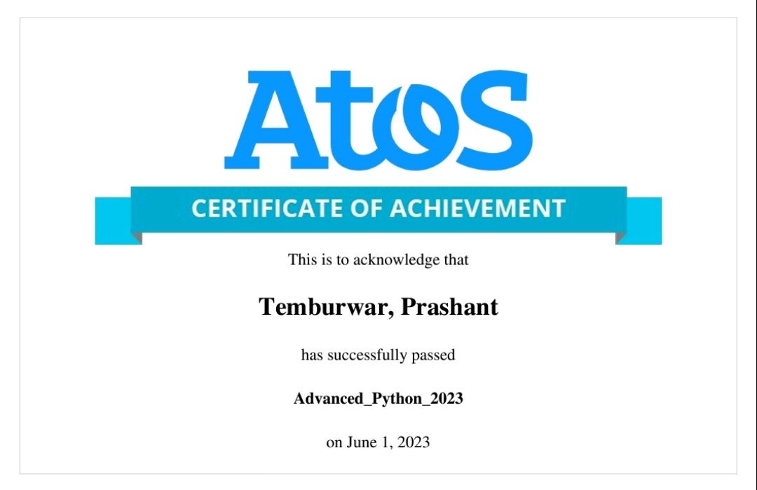 #atos #python #pythoncertification | Prashant Temburwar #atos #python #pythoncertification | Prashant Temburwar