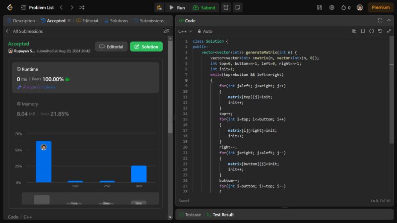 Rupayan Sen on LinkedIn: Solved LeetCode problem no 59. Spiral Matrix ... Rupayan Sen on LinkedIn: Solved LeetCode problem no 59. Spiral Matrix ...