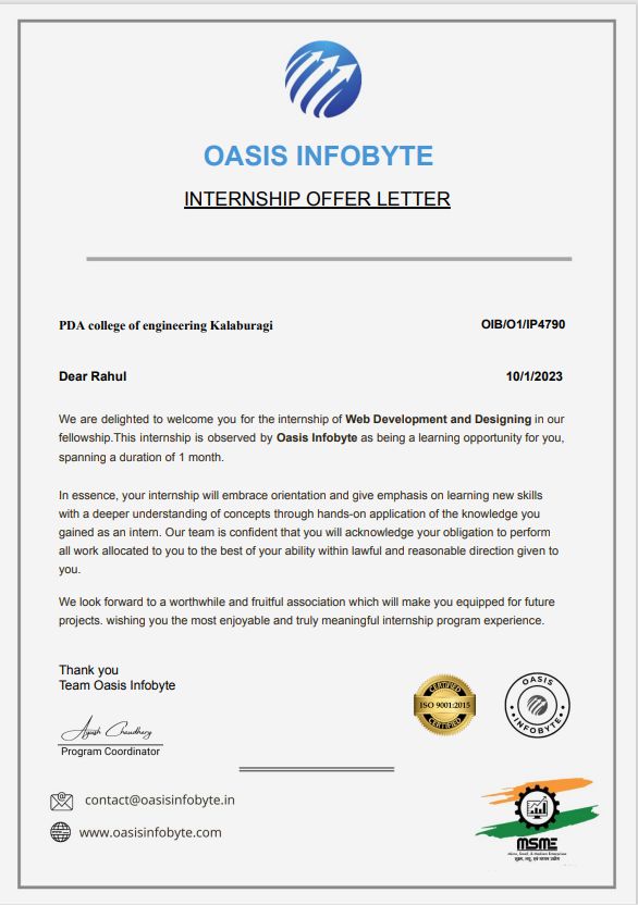 RAHUL JAISWAL on LinkedIn: #internship #newbeginnings #oasisinfobyte # ... RAHUL JAISWAL on LinkedIn: #internship #newbeginnings #oasisinfobyte # ...