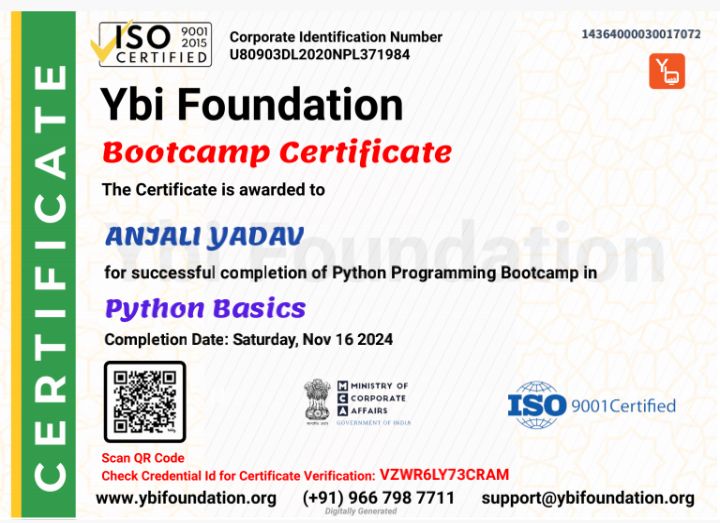 #pythonprogramming #learningjourney #skilldevelopment #ybi | Anjali Yadav #pythonprogramming #learningjourney #skilldevelopment #ybi | Anjali Yadav
