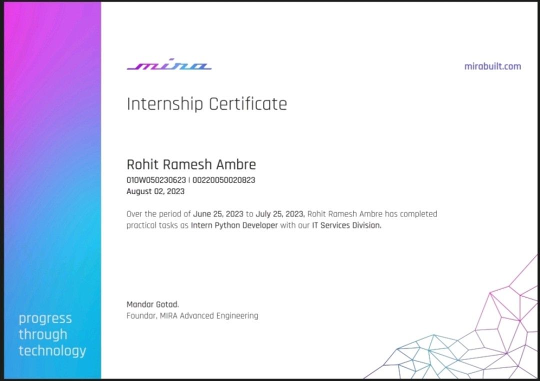 Rohit Ambre on LinkedIn: #pythonprogramming #internship #engineering Rohit Ambre on LinkedIn: #pythonprogramming #internship #engineering