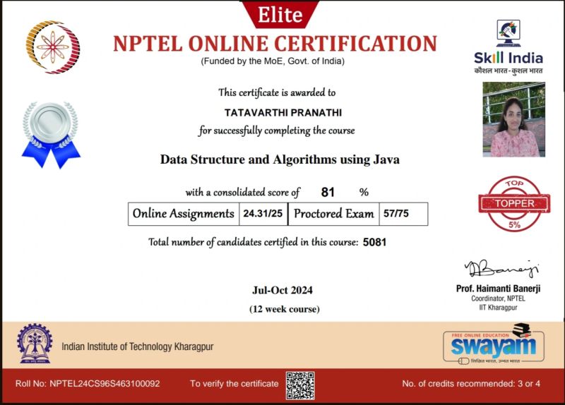 Pranathi Tatavarthi on LinkedIn: #nptel #javaprogramming # ... Pranathi Tatavarthi on LinkedIn: #nptel #javaprogramming # ...