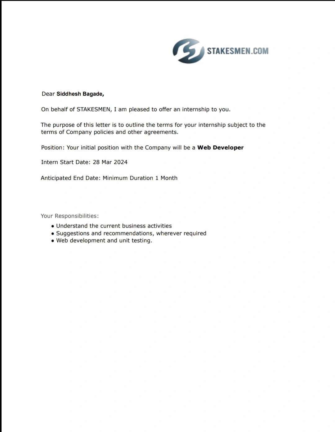 Siddhesh Bagade on LinkedIn: #internship Siddhesh Bagade on LinkedIn: #internship