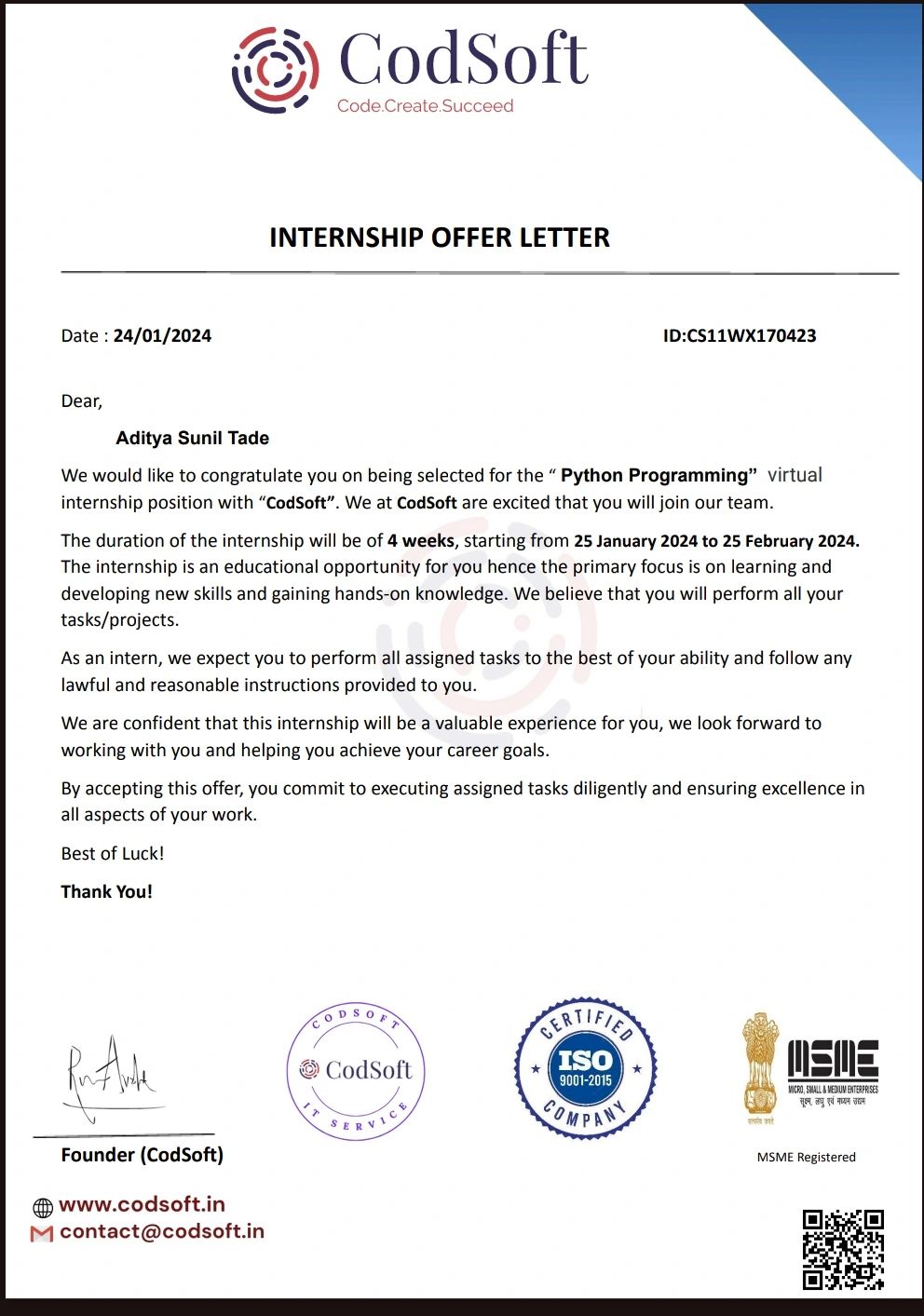 Aditya Tade on LinkedIn: #internship #codesoft #pythonprogramming # ... Aditya Tade on LinkedIn: #internship #codesoft #pythonprogramming # ...