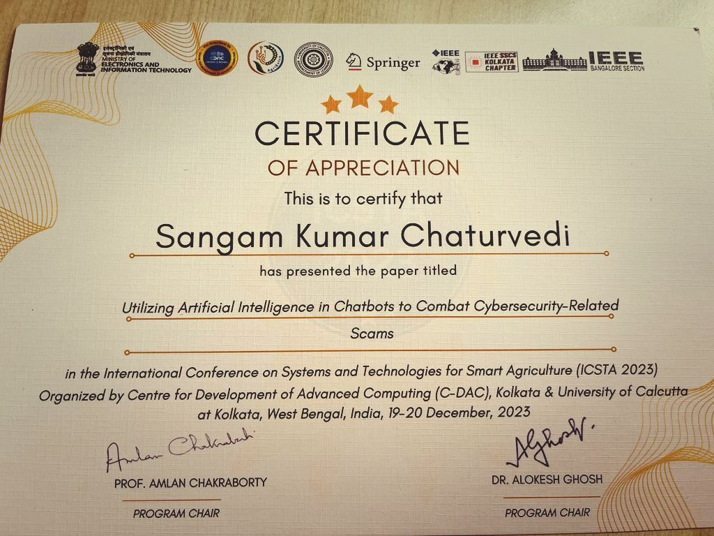Sangam Kumar Chaturvedi on LinkedIn: Was happy to present the paper on ... Sangam Kumar Chaturvedi on LinkedIn: Was happy to present the paper on ...
