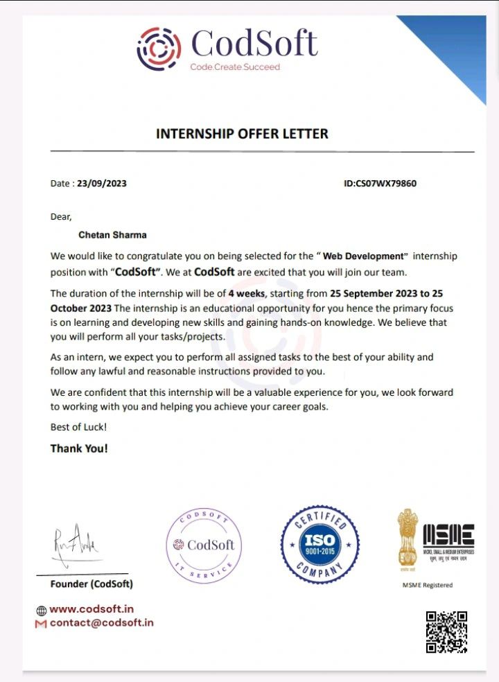 Nominated for CodSoft internship | chetan sharma posted on the topic ... Nominated for CodSoft internship | chetan sharma posted on the topic ...