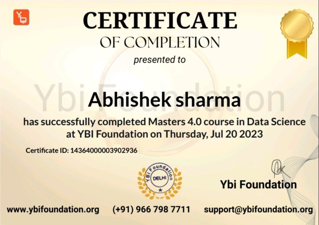 Abhishek Sharma on LinkedIn: #ybifoundation #datascience #completed Abhishek Sharma on LinkedIn: #ybifoundation #datascience #completed
