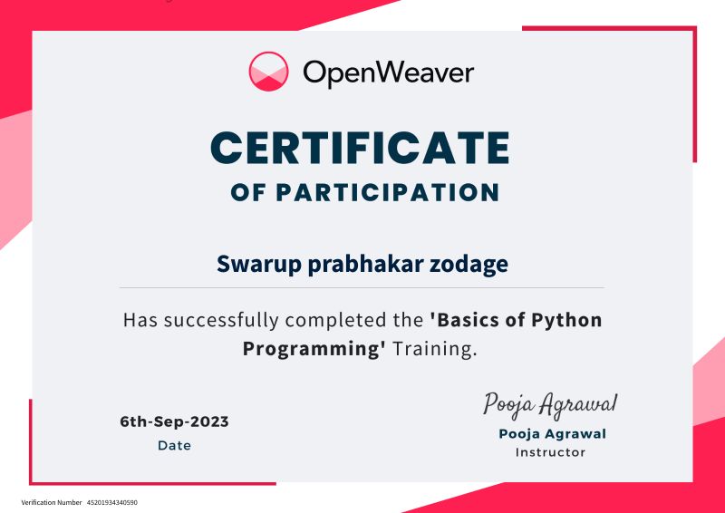 Swarup Zodage on LinkedIn: I have completed Basics of python ... Swarup Zodage on LinkedIn: I have completed Basics of python ...
