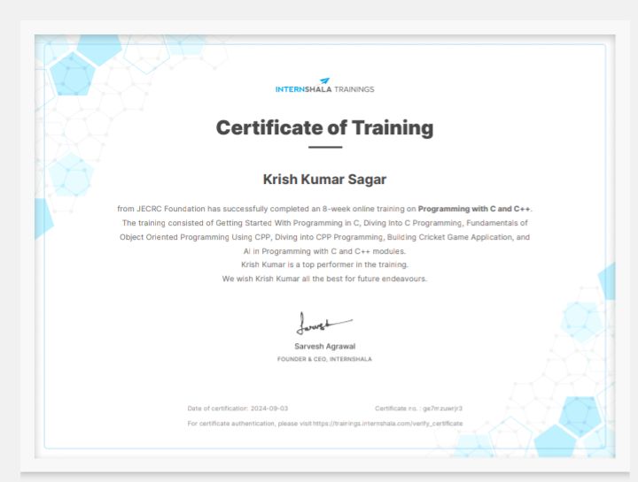 Krish Kumar sagar on LinkedIn: #c #programming #internship #skill Krish Kumar sagar on LinkedIn: #c #programming #internship #skill