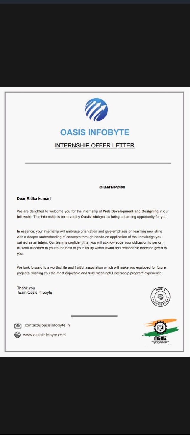Ritika kumari on LinkedIn: #oasisinfobyte Ritika kumari on LinkedIn: #oasisinfobyte