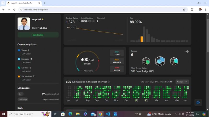 Completed 400+ questions on leetcode | Trapti Patel posted on the topic ... Completed 400+ questions on leetcode | Trapti Patel posted on the topic ...