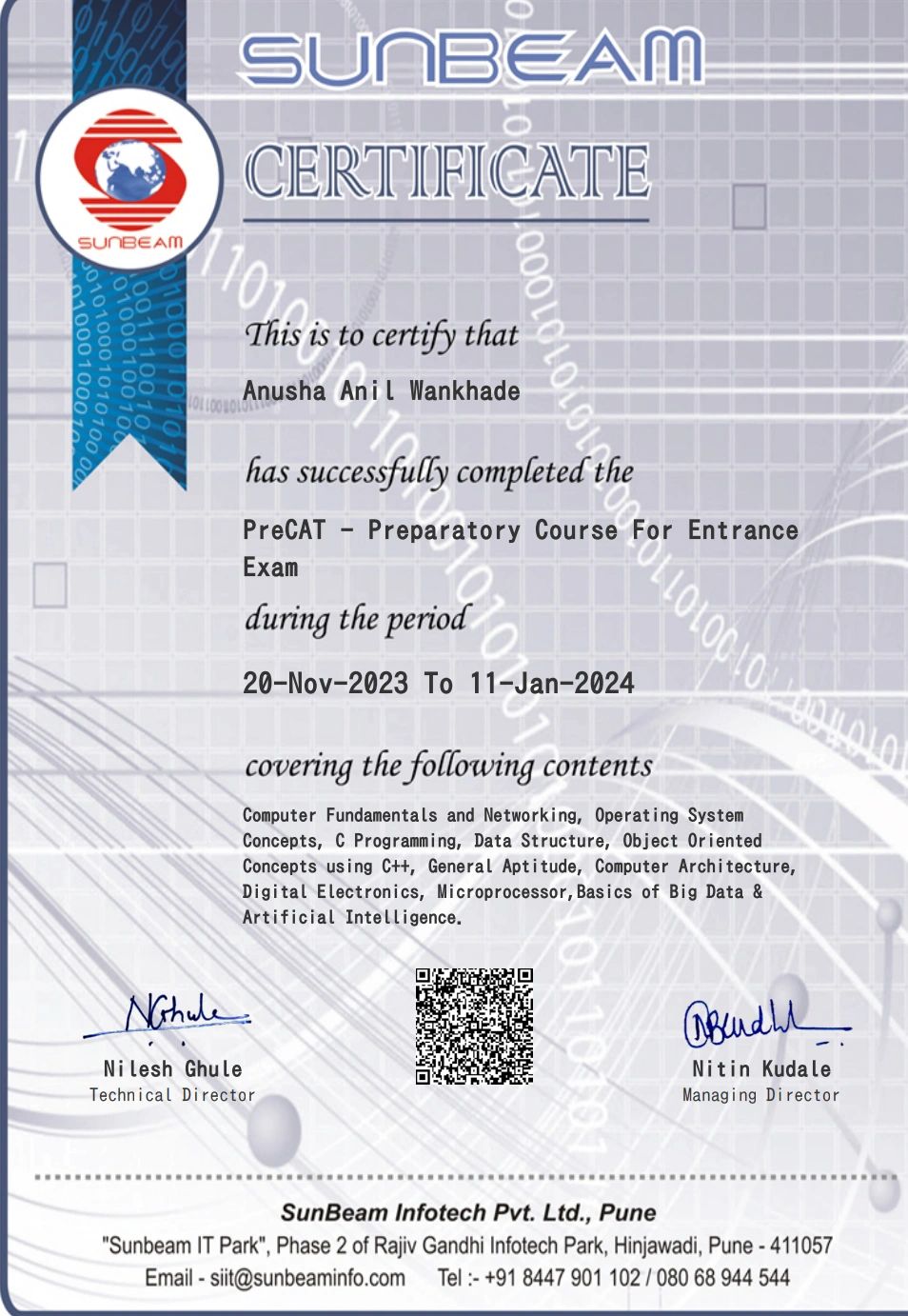 Passed Pre-Cat exam with Sunbeam Institute | Anusha Wankhade posted on ... Passed Pre-Cat exam with Sunbeam Institute | Anusha Wankhade posted on ...