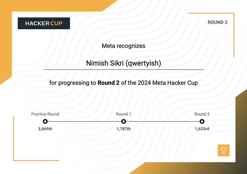 Nimish Sikri on LinkedIn: #metahackercup #competitiveprogramming # ... Nimish Sikri on LinkedIn: #metahackercup #competitiveprogramming # ...