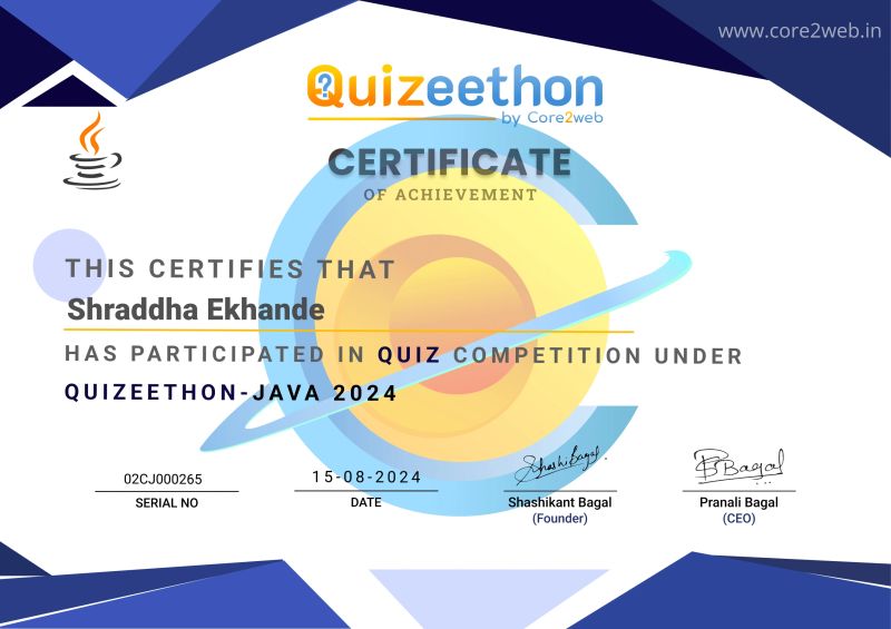 Shraddha Ekhande on LinkedIn: #java #quizithon #learningjourney # ... Shraddha Ekhande on LinkedIn: #java #quizithon #learningjourney # ...