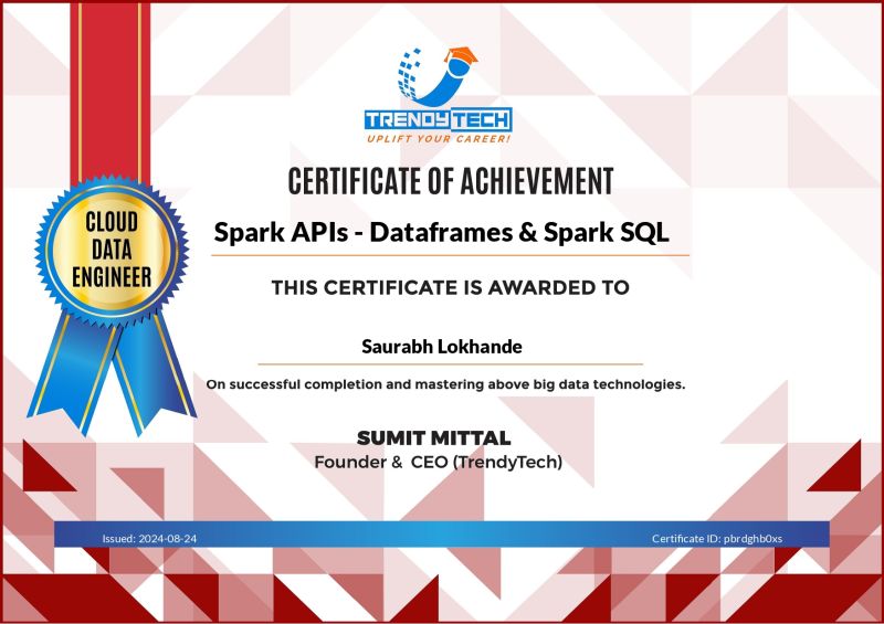 TrendyTech - Big Data By Sumit Mittal I learned about Spark SQL in HDFS ... TrendyTech - Big Data By Sumit Mittal I learned about Spark SQL in HDFS ...