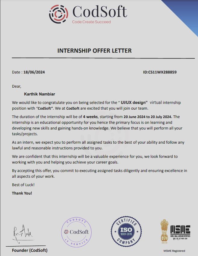 Karthik Nambiar on LinkedIn: #uiuxdesign #internship #codsoft Karthik Nambiar on LinkedIn: #uiuxdesign #internship #codsoft