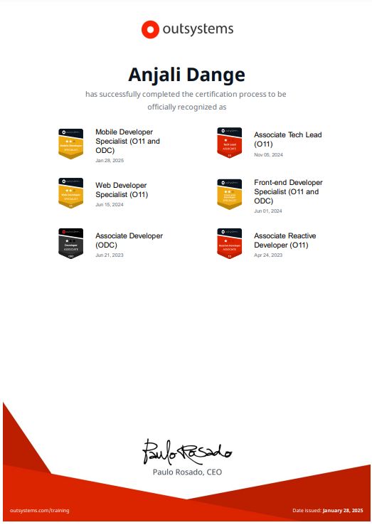 #certified #outsystems #lowcode | Anjali D. | 28 comments #certified #outsystems #lowcode | Anjali D. | 28 comments