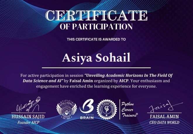 Attended Data Science and AI session by AICP | Asiya Sohail posted on ... Attended Data Science and AI session by AICP | Asiya Sohail posted on ...