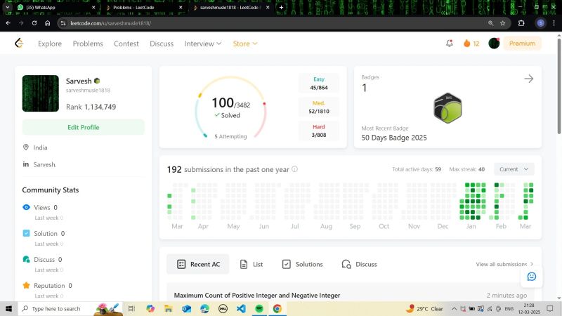 #leetcode #coding #problemsolving #100questions #keeplearning | Sarvesh ... #leetcode #coding #problemsolving #100questions #keeplearning | Sarvesh ...