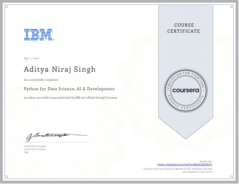 Aditya singh on LinkedIn: Completed! Python for Data Science, AI ... Aditya singh on LinkedIn: Completed! Python for Data Science, AI ...