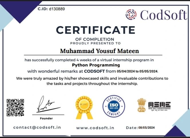 #codsoft #cip #python #programming #internship | Muhammad Yousuf Mateen #codsoft #cip #python #programming #internship | Muhammad Yousuf Mateen