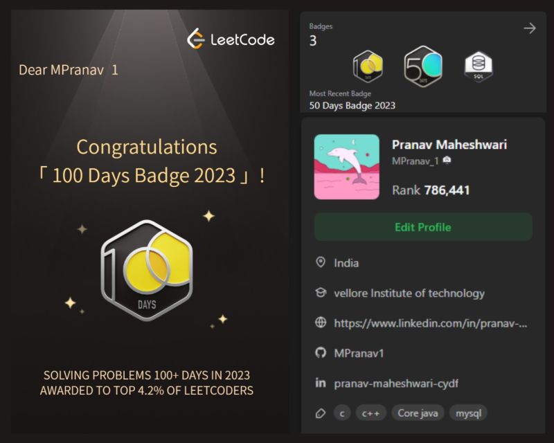 Pranav M. on LinkedIn: #100daysofcode #leetcode #codingjourney # ... Pranav M. on LinkedIn: #100daysofcode #leetcode #codingjourney # ...