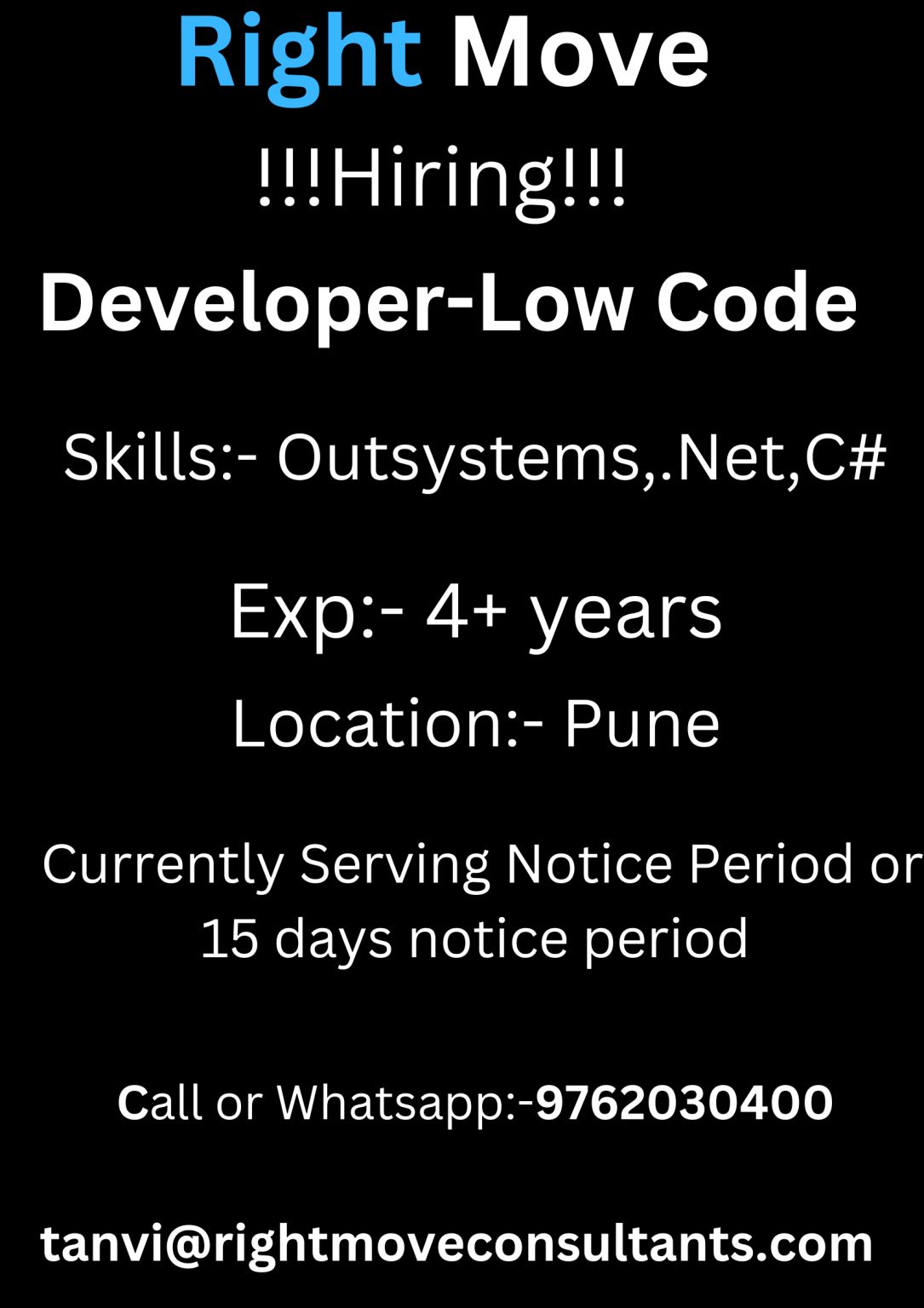 Tanvi P on LinkedIn: #lowcode #outsystems #dotnet #developer #hiringnow Tanvi P on LinkedIn: #lowcode #outsystems #dotnet #developer #hiringnow