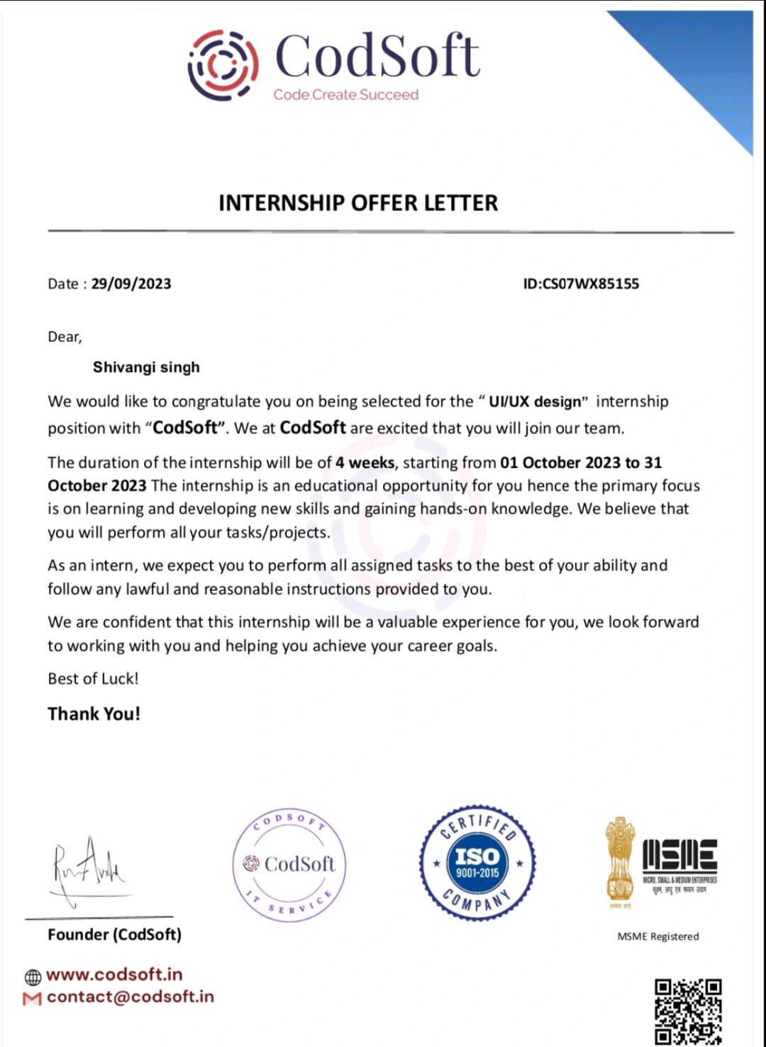 Shivangi Singh on LinkedIn: #codsoft #intership #webdesigner Shivangi Singh on LinkedIn: #codsoft #intership #webdesigner