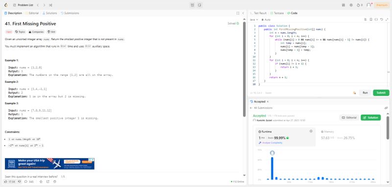 #day43 #leetcode #firstmissingpositive #100daysofcode #abhishekcodes # ... #day43 #leetcode #firstmissingpositive #100daysofcode #abhishekcodes # ...