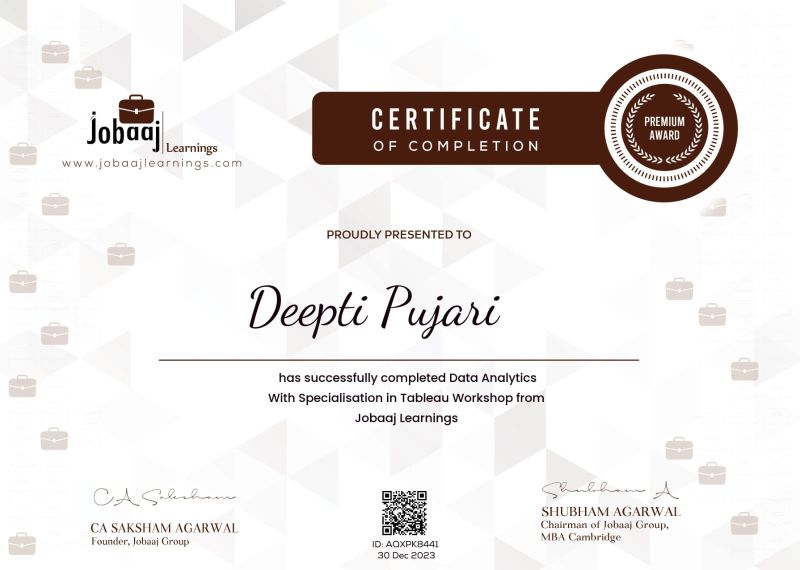 Deepti Pujari on LinkedIn: Successfully completed Tableau Certification ⭐ Deepti Pujari on LinkedIn: Successfully completed Tableau Certification ⭐