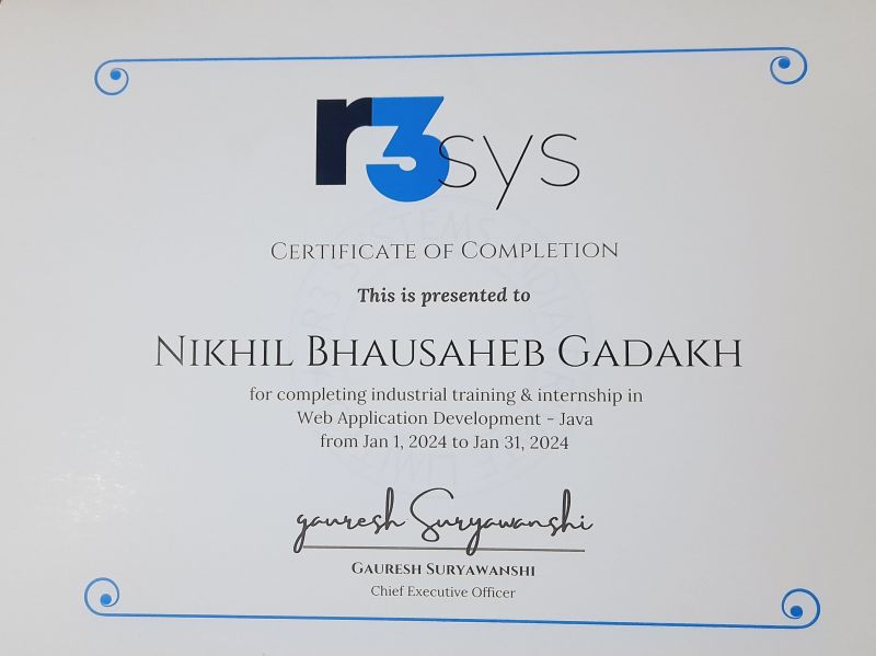 NIKHIL GADAKH on LinkedIn: #internship #gratitude #r3syspvtltd NIKHIL GADAKH on LinkedIn: #internship #gratitude #r3syspvtltd