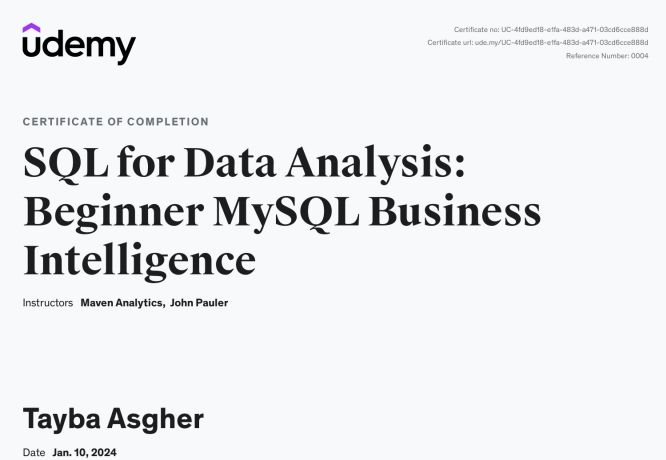 Earned SQL and MYSQL certifications! | Tayba Asgher posted on the topic ... Earned SQL and MYSQL certifications! | Tayba Asgher posted on the topic ...