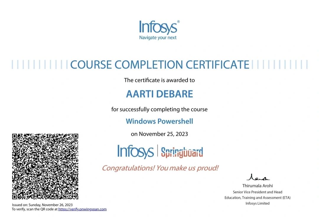 #coursecompletion #windowspowershell #certified | Aarti Debare #coursecompletion #windowspowershell #certified | Aarti Debare