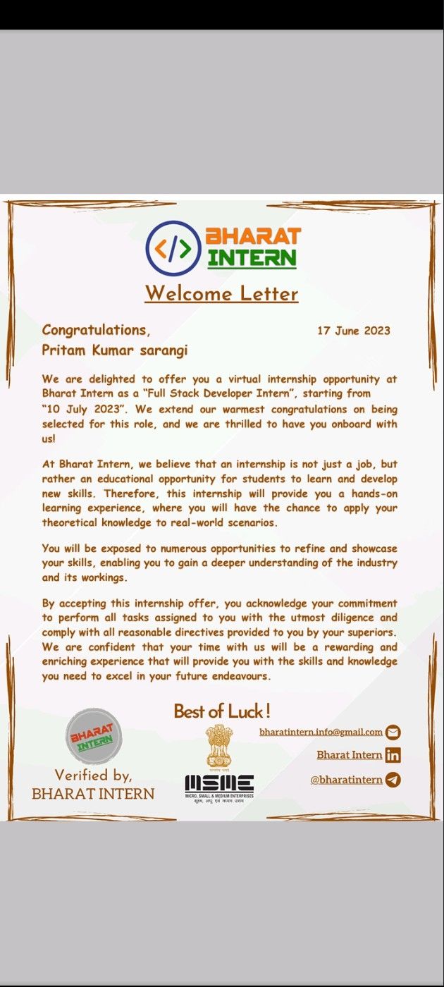 Pritam Kumar Sarangi on LinkedIn: #connections #bharatintern # ... Pritam Kumar Sarangi on LinkedIn: #connections #bharatintern # ...