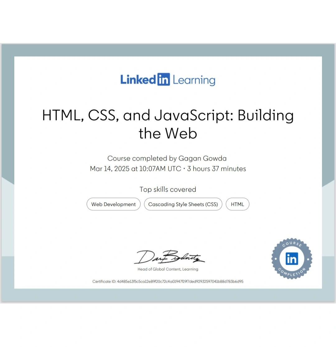 Excited to share that I’ve completed a certification in HTML, CSS, and ... Excited to share that I’ve completed a certification in HTML, CSS, and ...