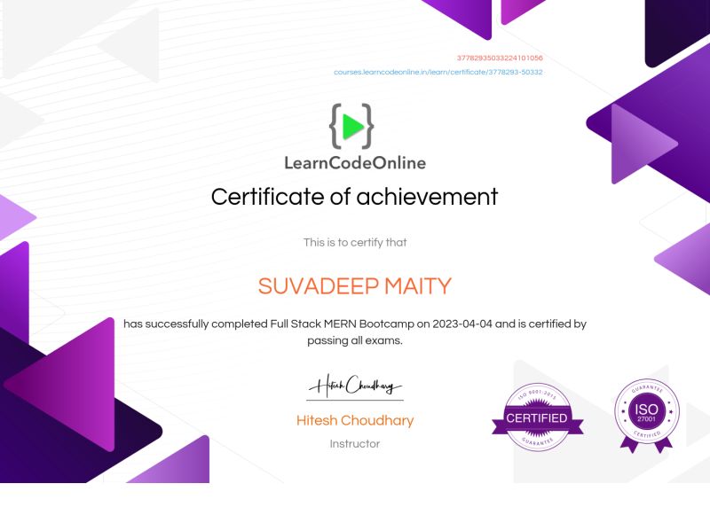 Suvadeep Maity 🇮🇳 on LinkedIn: #mern #fullstackdeveloper #certification ... Suvadeep Maity 🇮🇳 on LinkedIn: #mern #fullstackdeveloper #certification ...