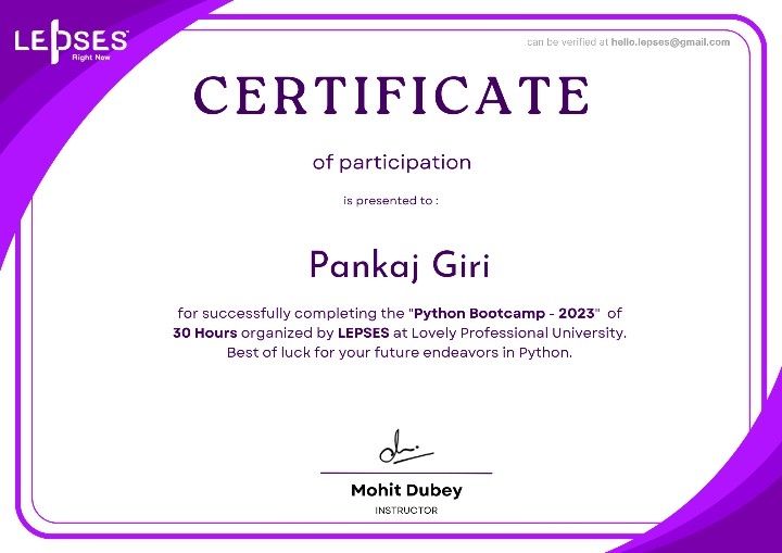 Pankaj giri on LinkedIn: #python #lpu #lepses Pankaj giri on LinkedIn: #python #lpu #lepses